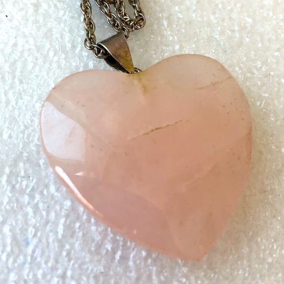 Jewelry | Vintage Sterling Silver Pink Rose Quartz Heart Necklace ...